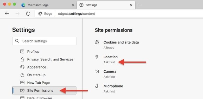 How to change site permissions in the new Microsoft Edge